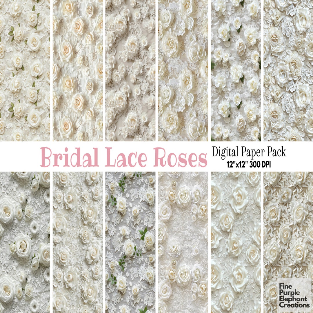 Elegant White Rose Lace Digital Paper | Delicate Wedding Sublimation ...
