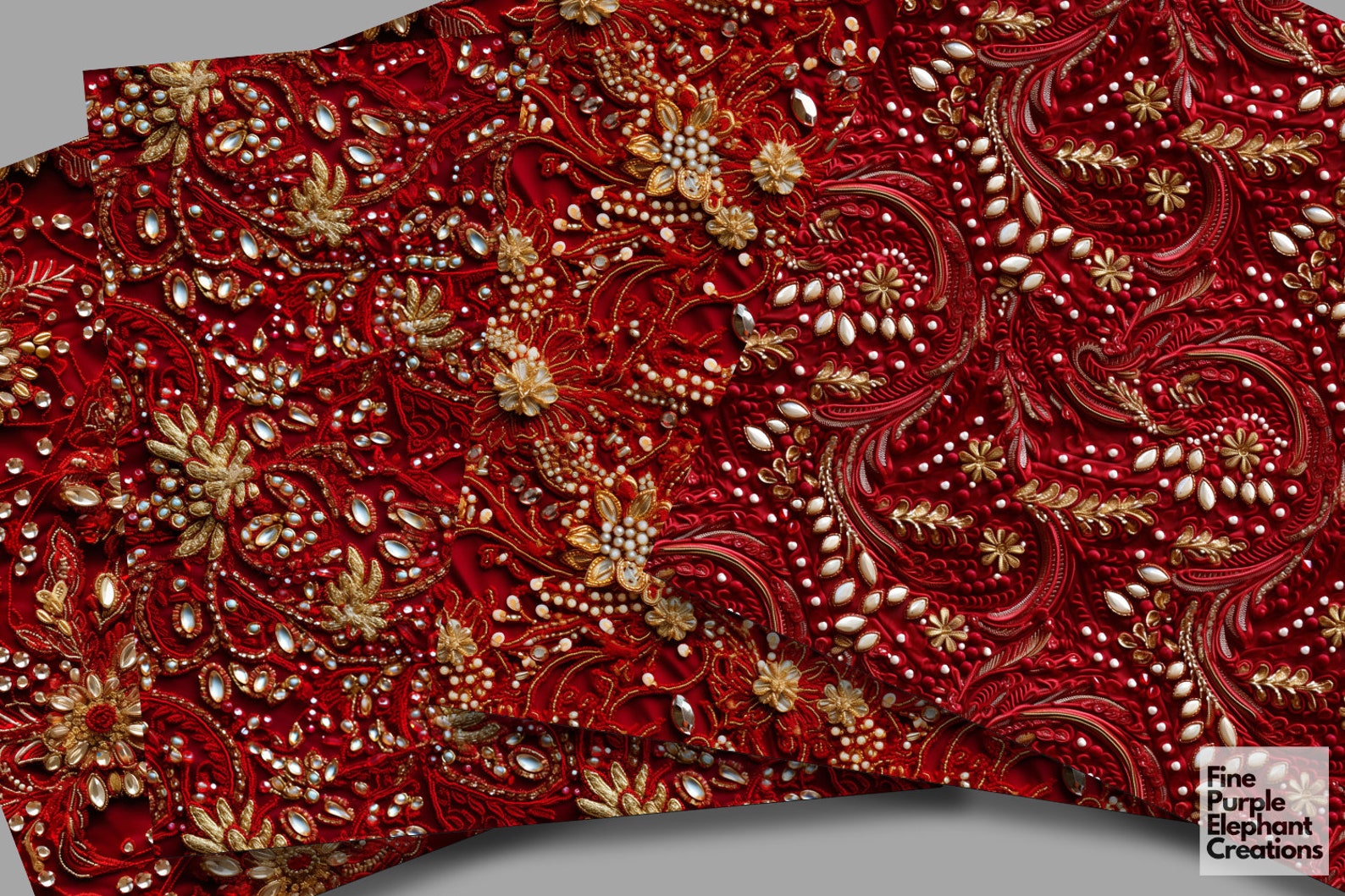 Traditional Indian Wedding Digital Paper | Red Gold Beaded Sublimation ...
