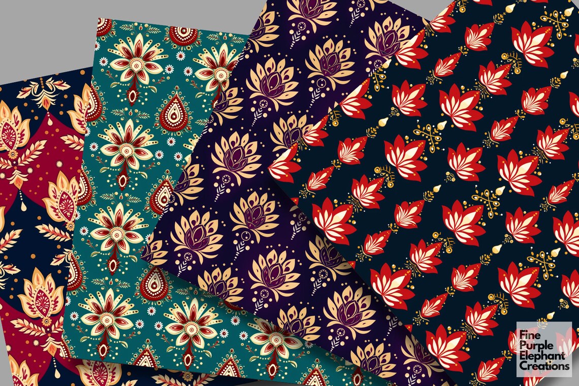 Ornamental Indian Silk Digital Paper | Paisley Mandala Tapestry ...