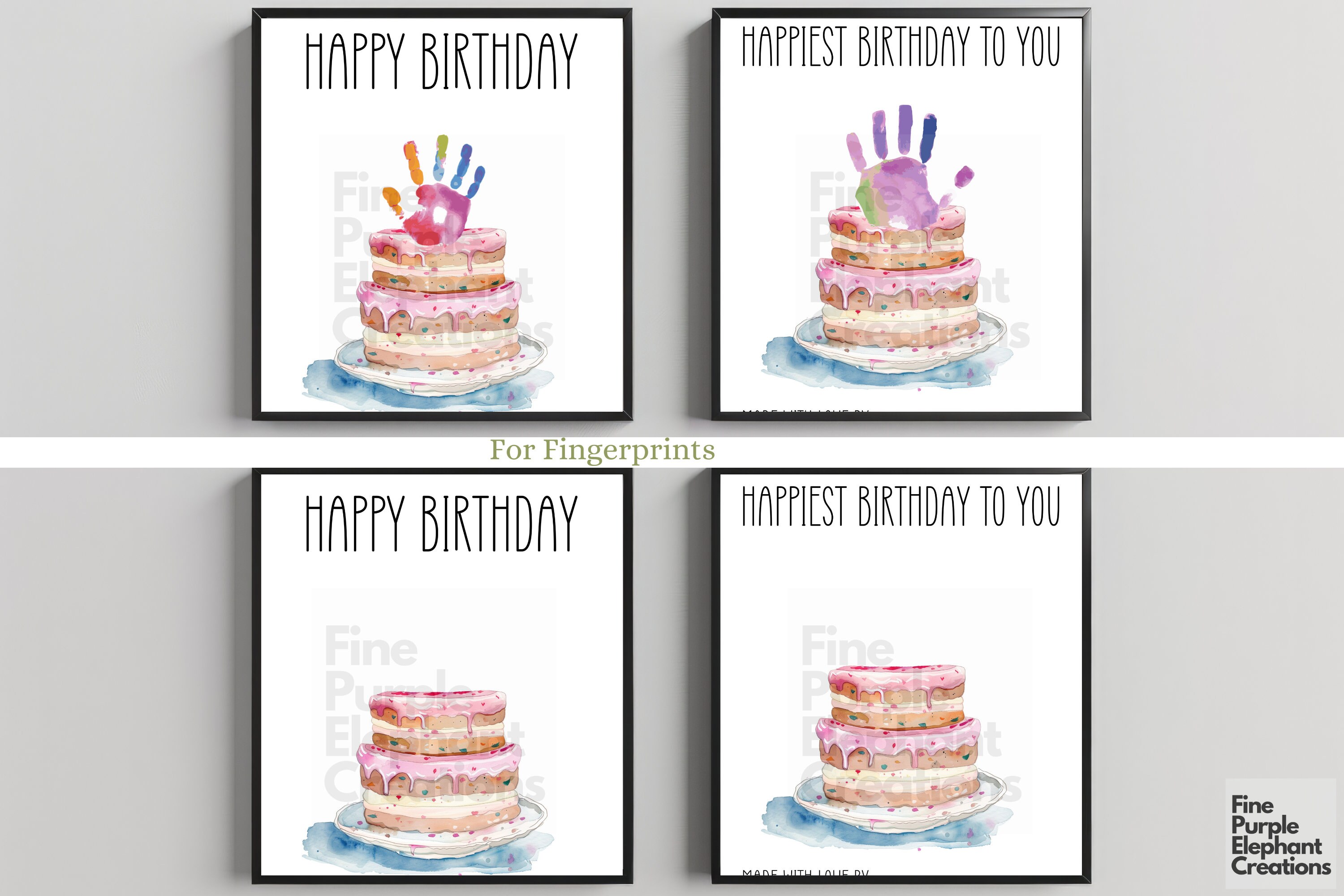 Custom Birthday Cake Handprint Digital Art Print | Mother Father Day ...