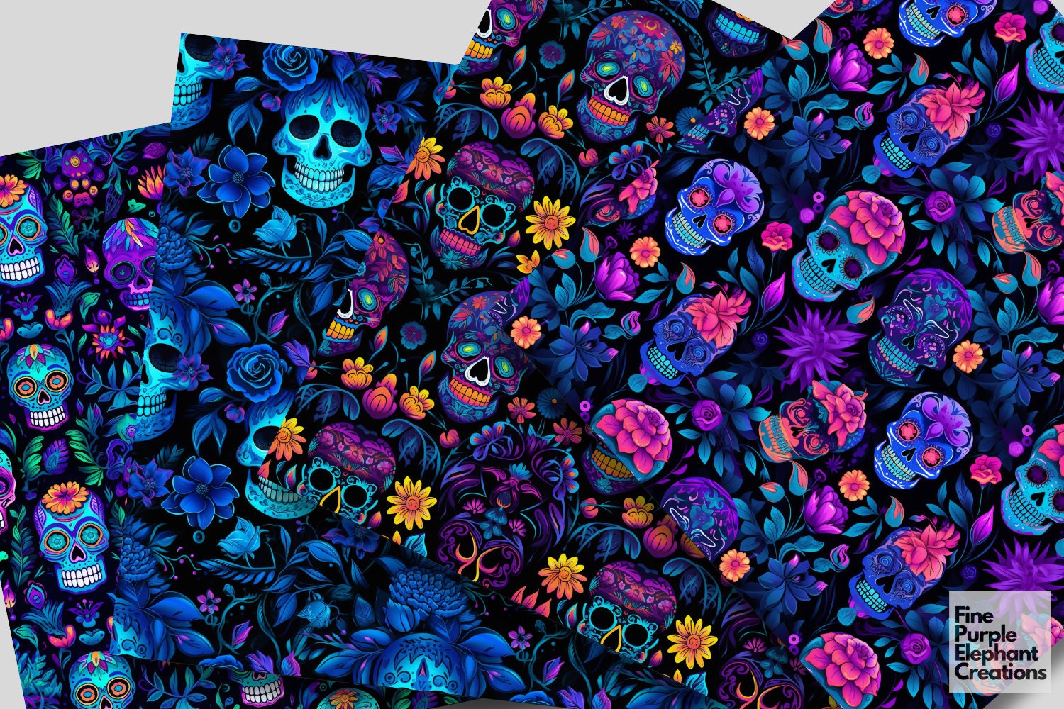 Neon Day of the Dead Digital Paper | Día De Los Muertos Scrapbook ...