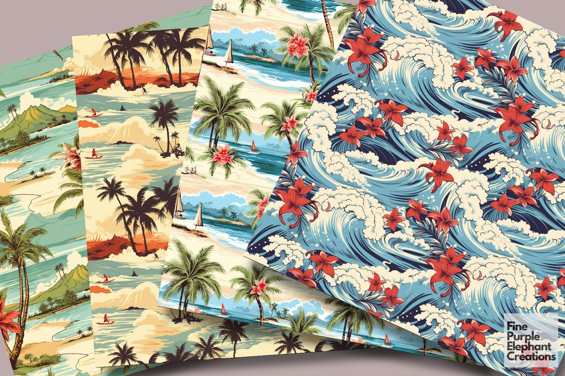 Vintage Hawaii Digital Paper | Retro Tropical Island Sublimation | HD ...