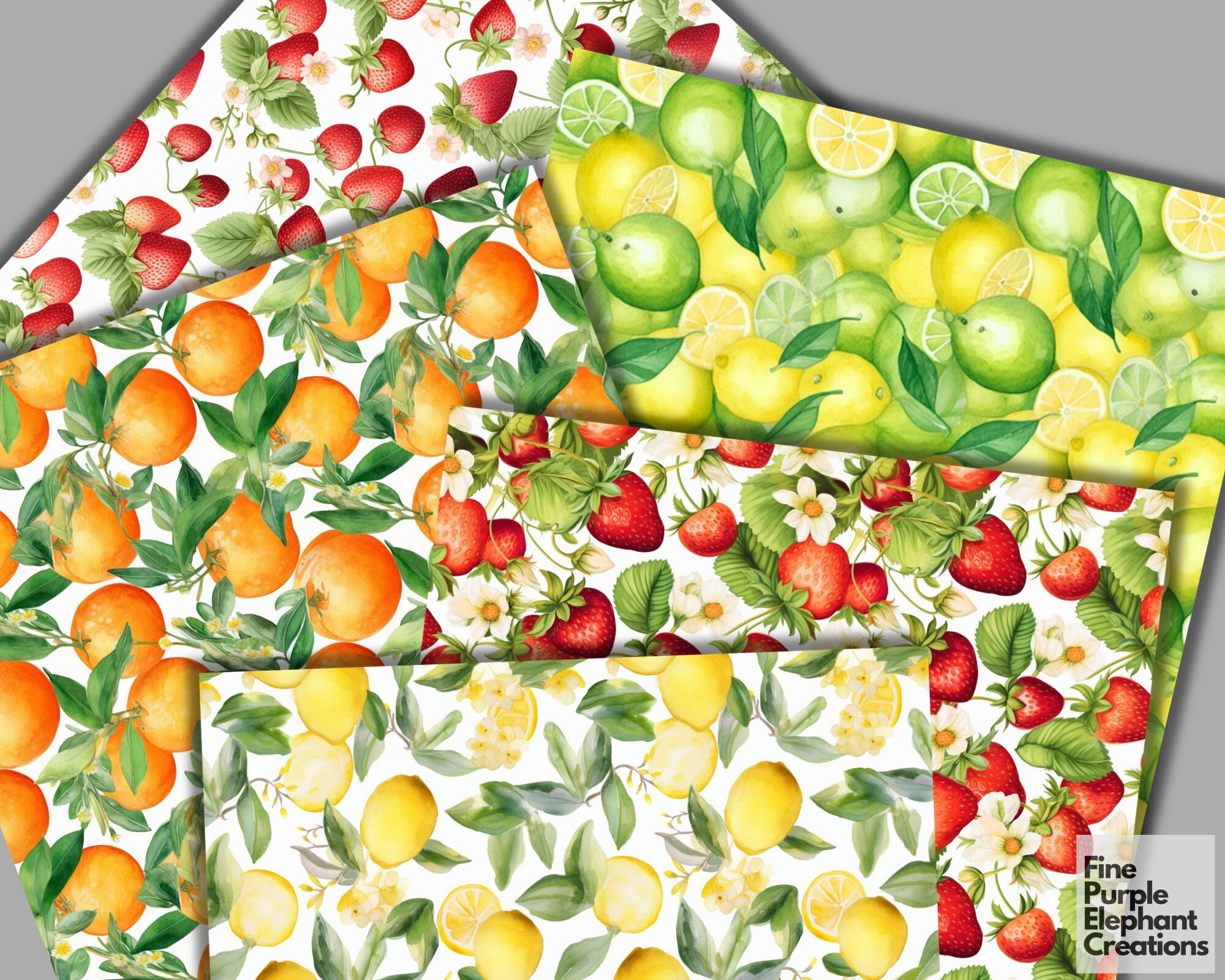 Watercolor Fruit Digital Paper Citrus Scrapbook Summer Berry ...