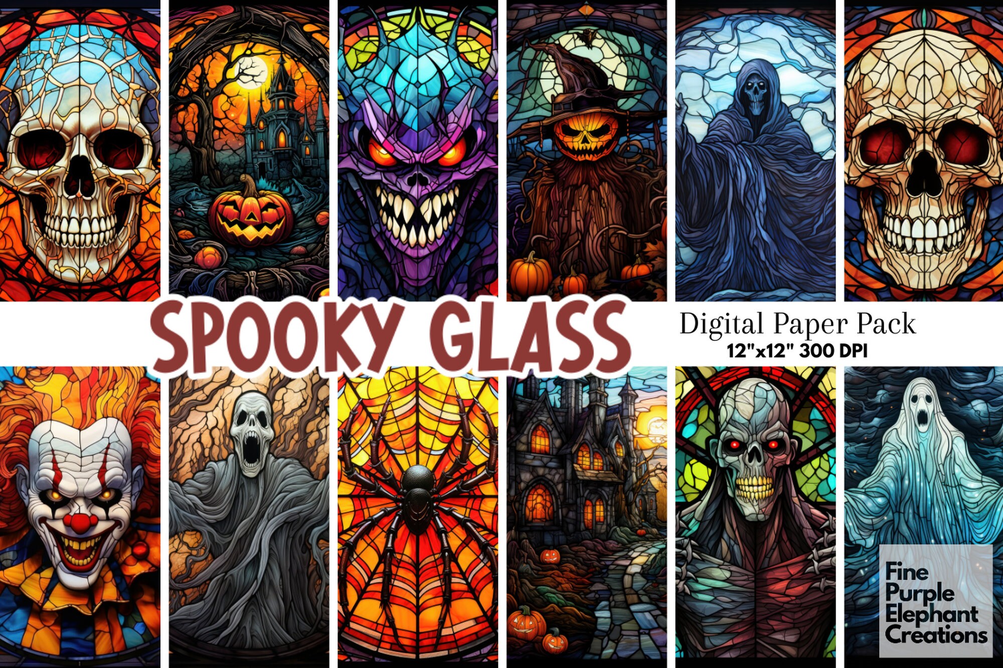 Creepy Monster Stained Glass Digital Paper Halloween Sublimation HD ...