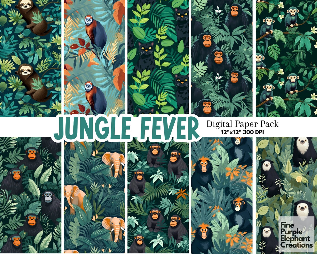 Jungle Safari Digital Paper Rainforest Animal Sublimation - Etsy