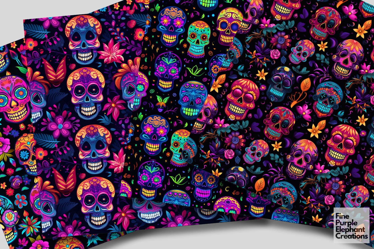 Neon Day of the Dead Digital Paper | Día De Los Muertos Scrapbook ...