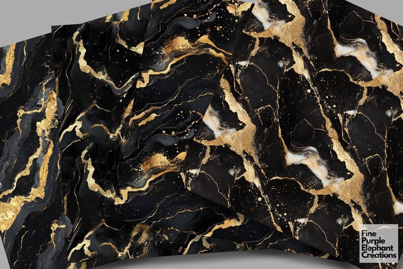 Black Gold Marble Texture Digital Paper - Natural Granite Stone Vein ...