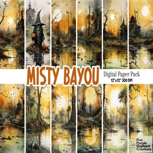Watercolor Spooky Swamp Digital Paper | Halloween Sublimation | Scary ...