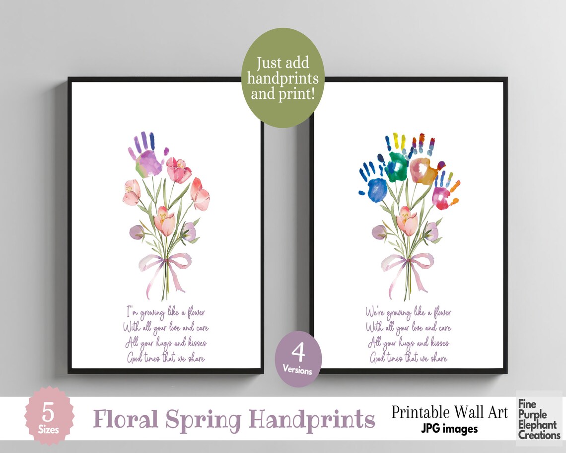 Custom Spring Flower 4 Handprint Digital Art Print Mother Father Day ...