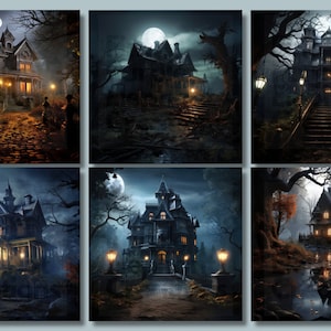 Haunted House Digital Paper | Halloween Sublimation | HD Scary ...