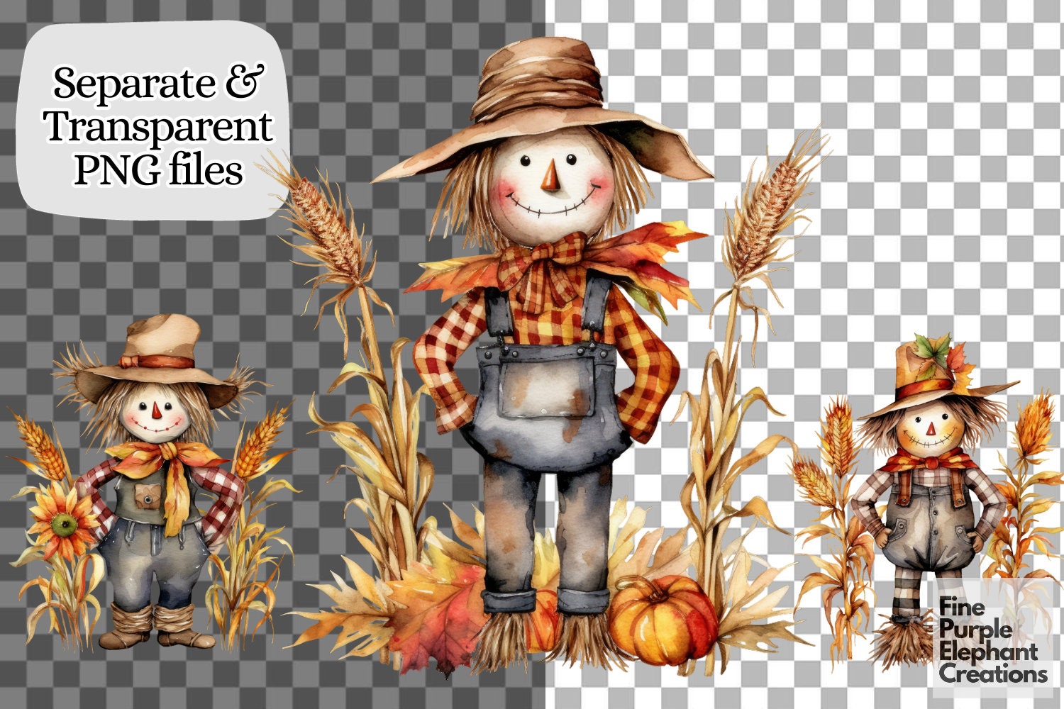 Watercolor Harvest Scarecrow PNG Clipart Halloween Sublimation High ...