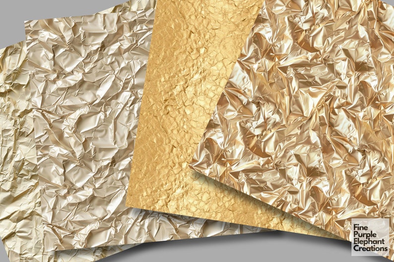 Metallic Foil Textures Digital Paper - Wrinkled Champaign Gold Silver ...