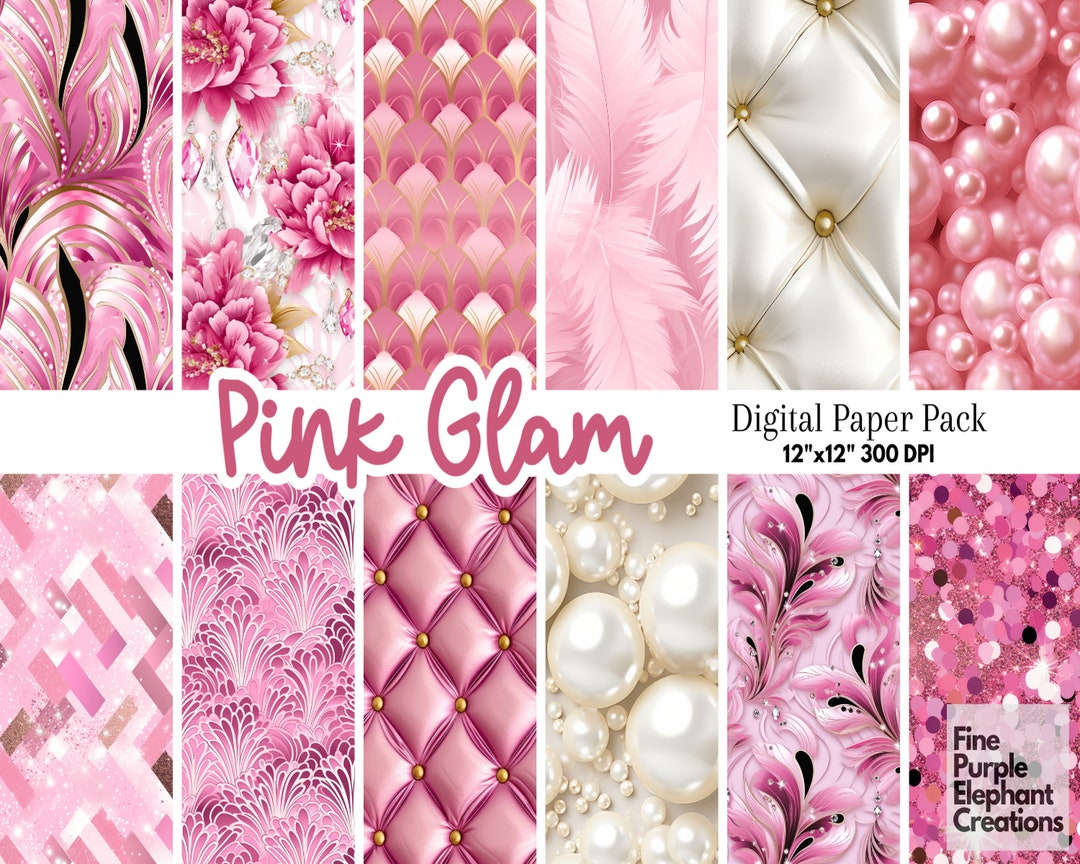 Pink Glam Digital Paper Luxury Glitter Scrapbook Pattern Royal Tufted ...