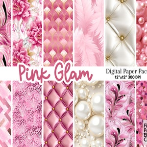 Pink Glam Digital Paper Luxury Glitter Scrapbook Pattern Royal Tufted ...