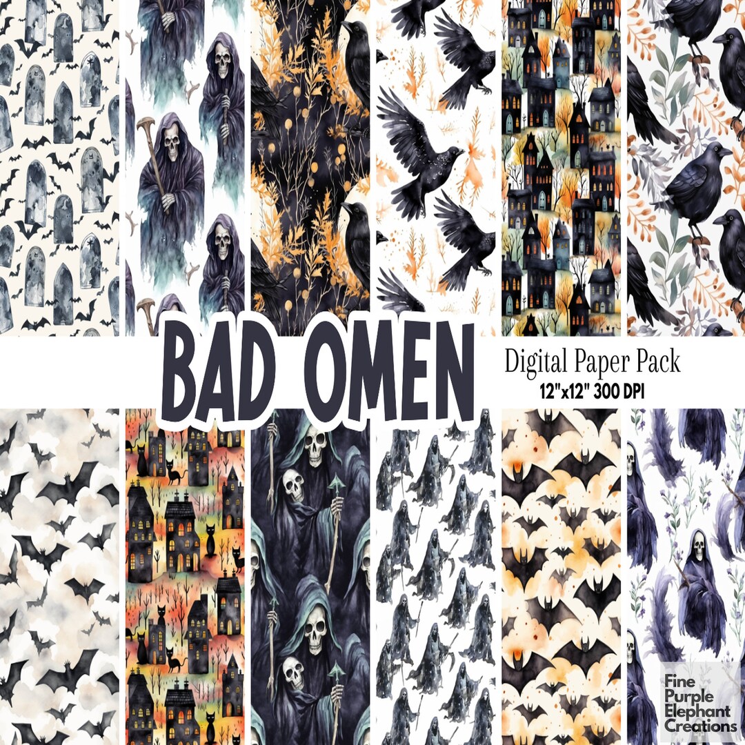 Bad Omen Halloween Digital Paper | Scary Watercolor Pattern | Gothic ...
