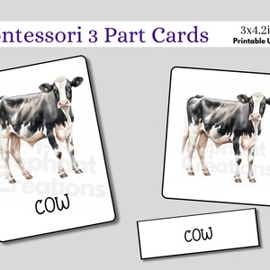 Watercolor Farm Animal Digital Flashcards Montessori Card Preschool ...