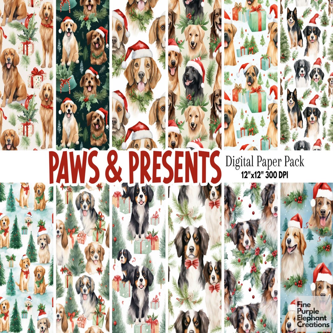 Christmas Dog Watercolor Digital Paper | Holiday Sublimation | HD ...