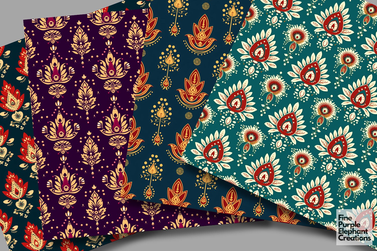 Ornamental Indian Silk Digital Paper | Paisley Mandala Tapestry ...