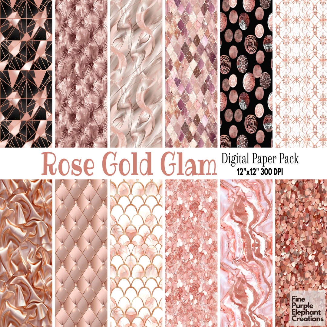 Rose Gold Glam Digital Paper | Luxury Glitter Scrapbook Pattern Royal ...