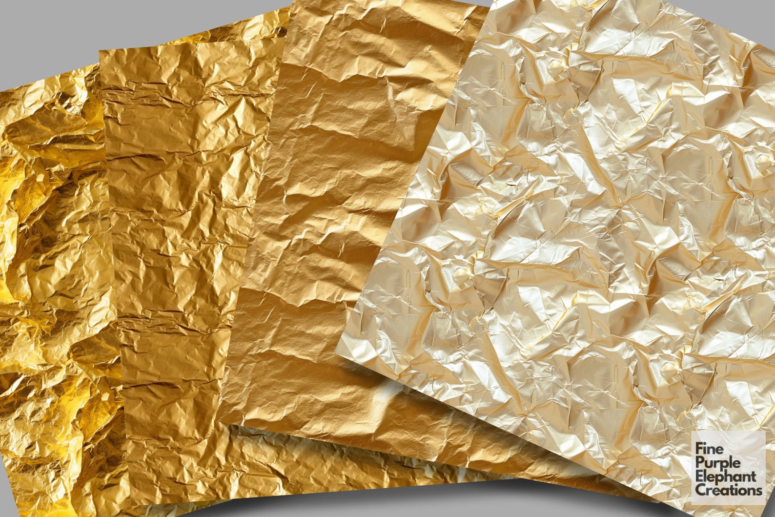 Metallic Foil Textures Digital Paper - Wrinkled Champaign Gold Silver ...