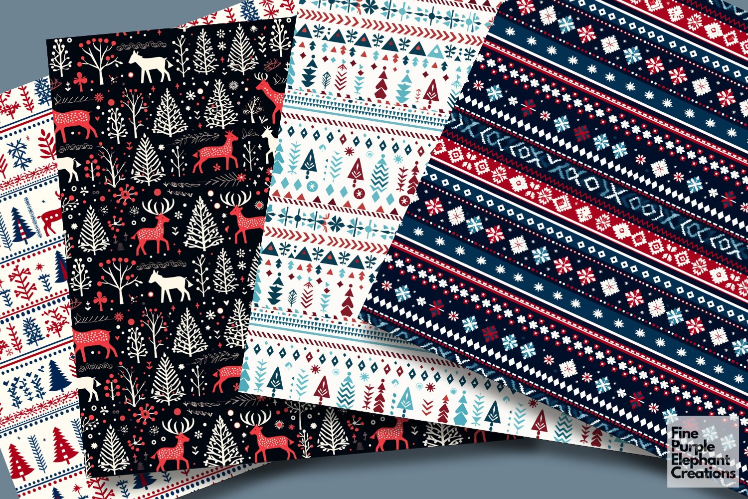 Nordic Fair Isle Digital Paper Christmas Holiday Sublimation Winter ...