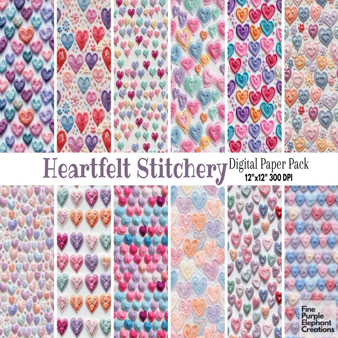 Cute Pastel Embroidered Hearts Digital Paper | Printable Valentine ...