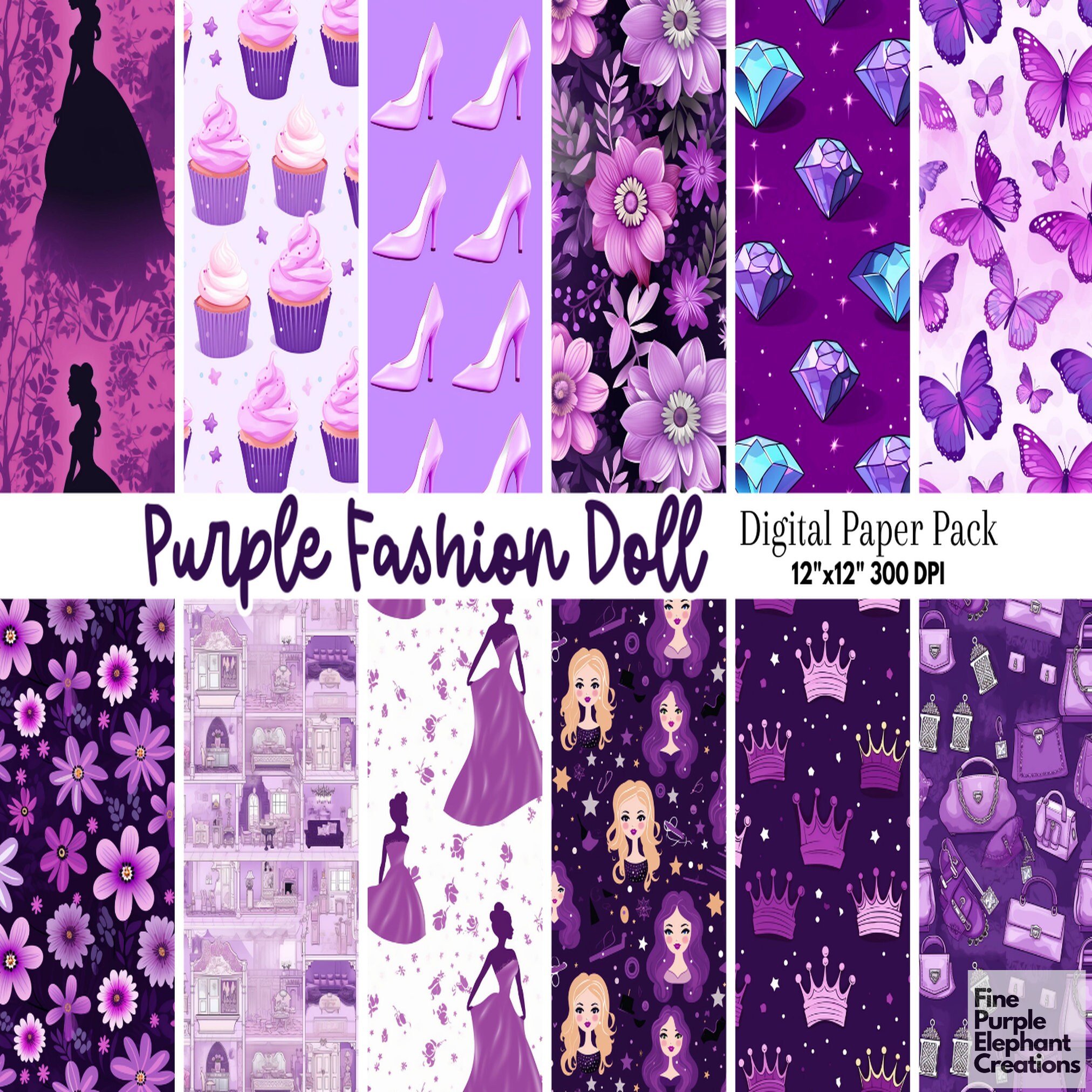 Purple Fashion Doll Digital Paper | Girls Birthday Party | Princess ...