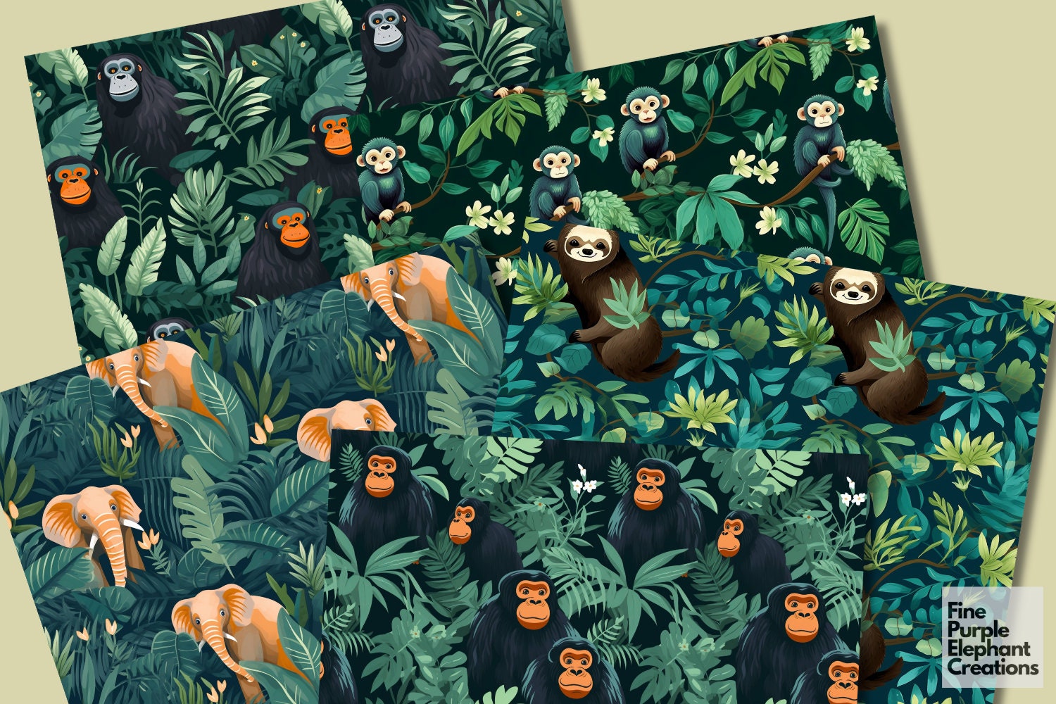 Jungle Safari Digital Paper Rainforest Animal Sublimation - Etsy