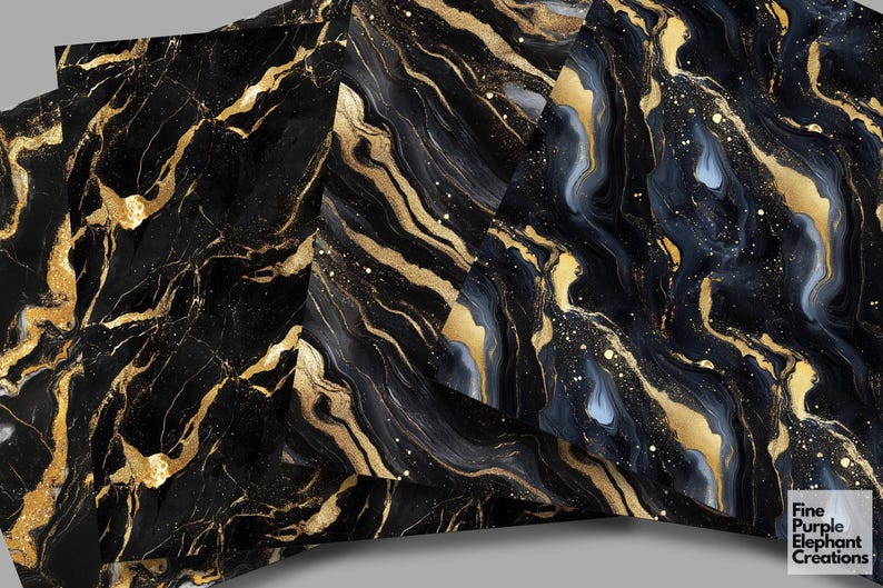 Black Gold Marble Texture Digital Paper - Natural Granite Stone Vein ...