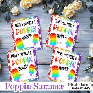 Printable Rainbow Summer Pop Fidget Toy Digital Paper Cards | Non-candy ...