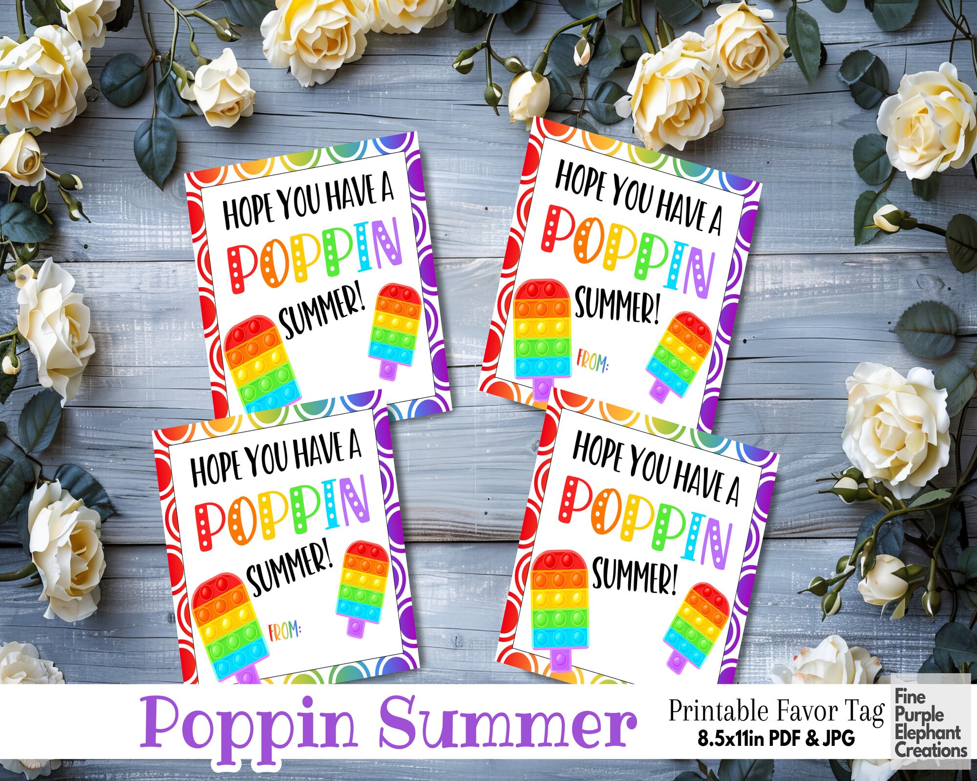 Printable Rainbow Summer Pop Fidget Toy Digital Paper Cards | Non-candy ...
