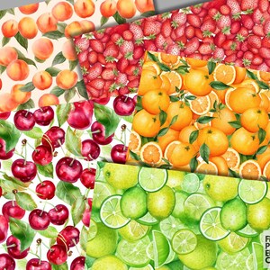 Watercolor Fruit Digital Paper Citrus Scrapbook Summer Berry ...