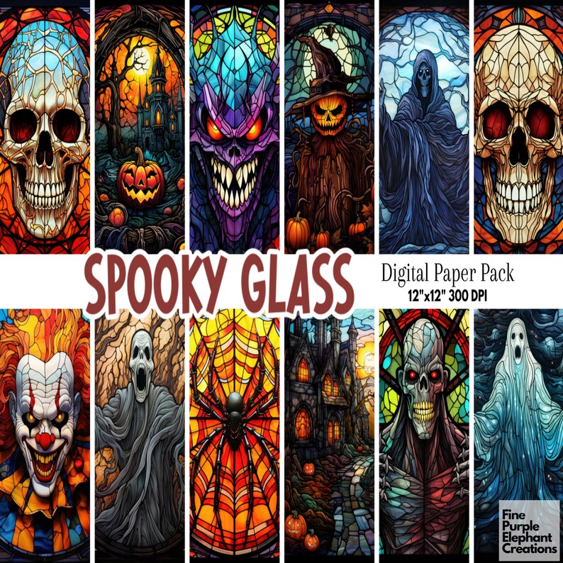 Creepy Monster Stained Glass Digital Paper | Halloween Sublimation | HD ...