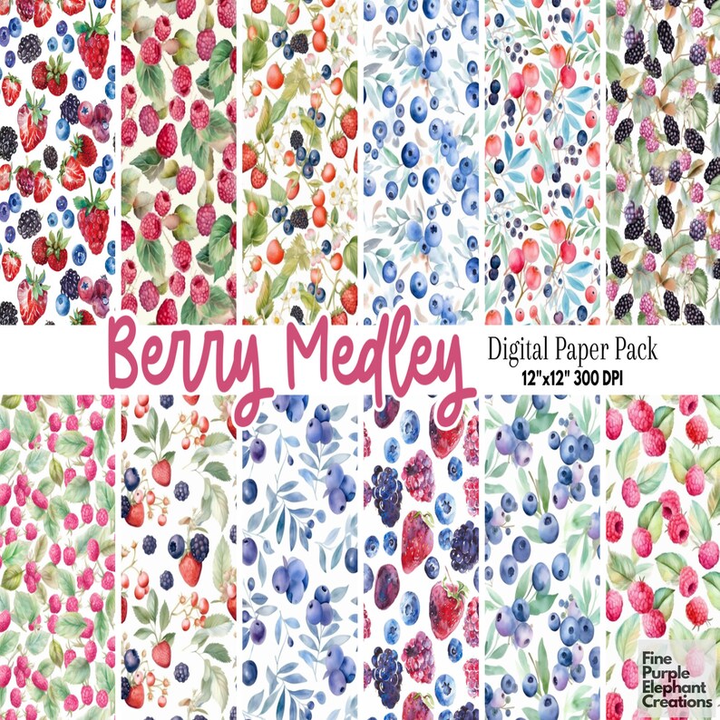 Watercolor Berry Digital Paper | Summer Berries Scrapbook | Kitchen ...