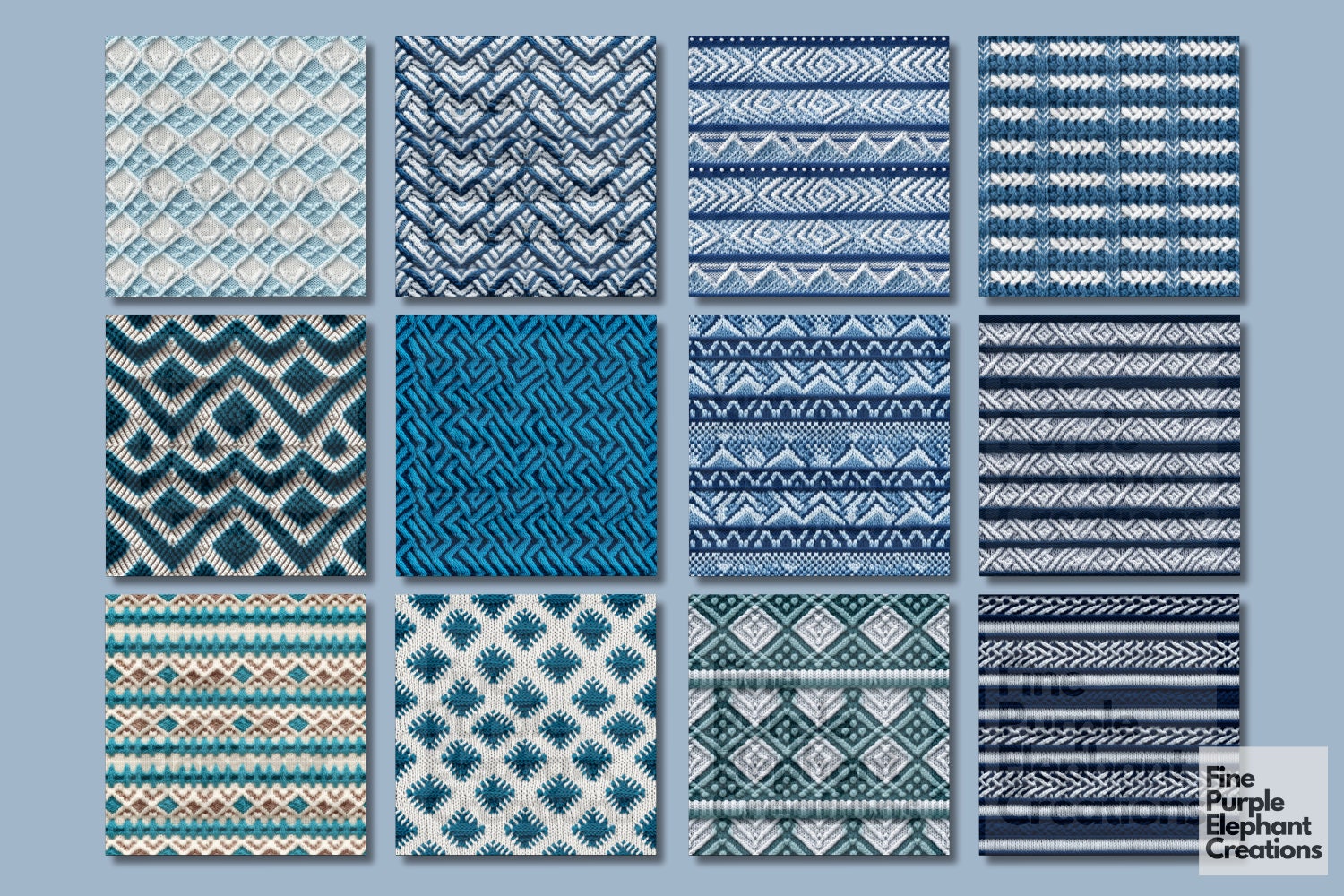 Blue White Knit Digital Paper | Nordic Bohemian Fair Isle Fabric ...