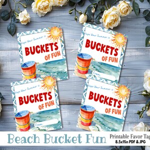 Beach Sand Bucket Fun Printable Favor Tag Label- Personalized End ...