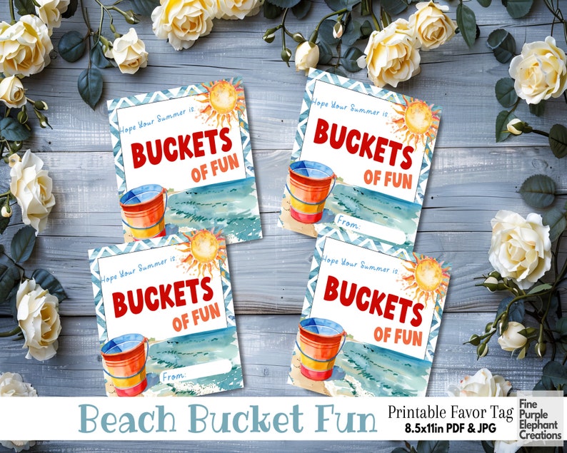 Beach Sand Bucket Fun Printable Favor Tag Label- Personalized End ...