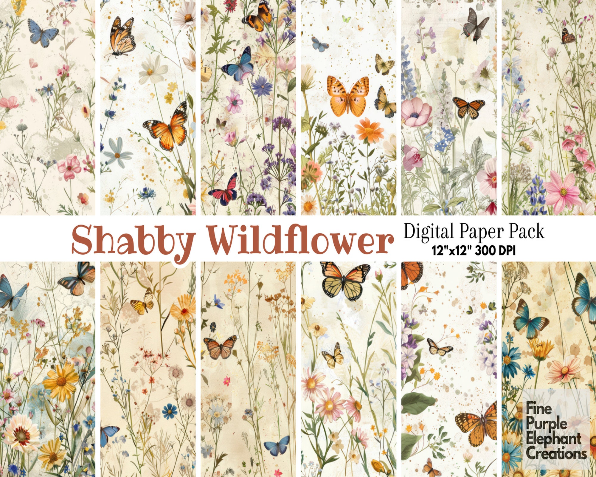 Vintage Wildflower Field Digital Paper Spring Floral Flower Sublimation ...