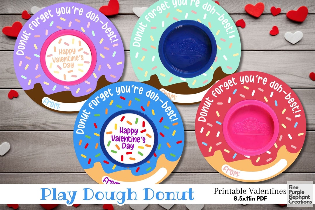 Printable Play Dough Donut Valentine Digital Paper Cards |non-candy ...