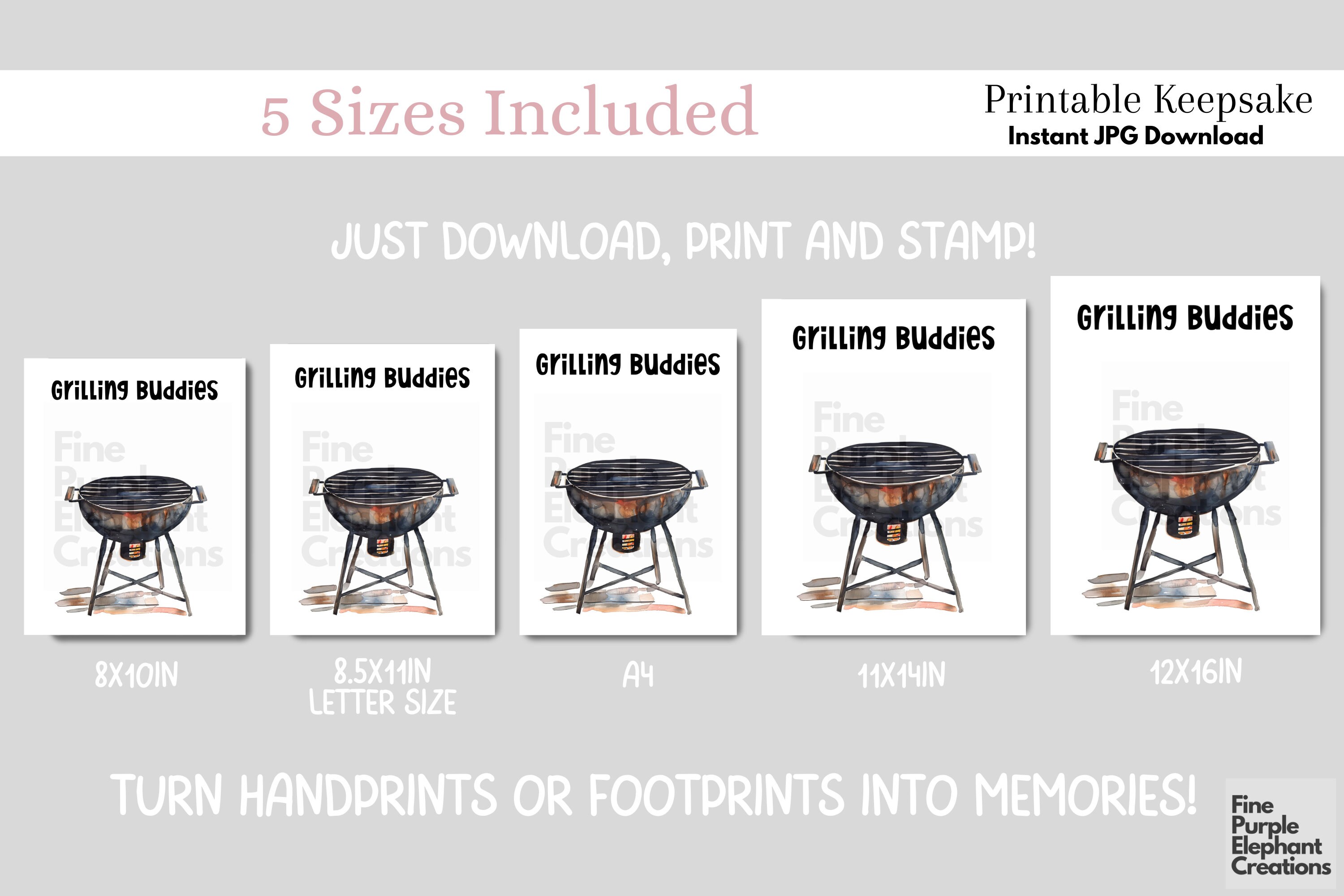 Custom BBQ Grill Buddies Handprint Digital Art Print Father's Day ...