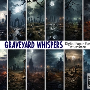 Scary Graveyard Digital Paper Halloween Sublimation HD Scary Wallpaper ...