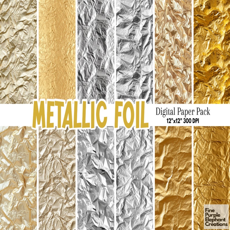 Metallic Foil Textures Digital Paper - Wrinkled Champaign Gold Silver ...