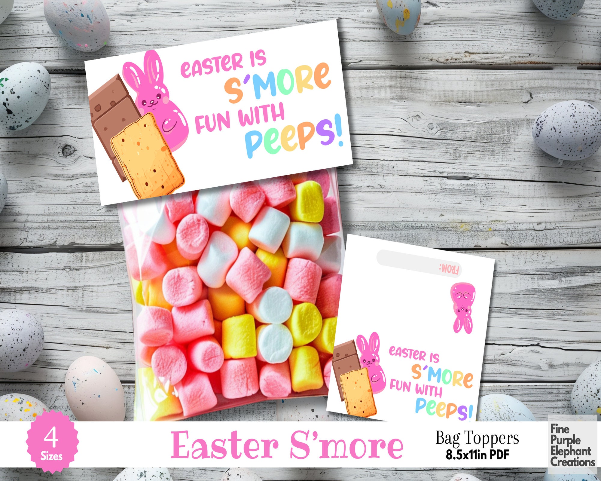 Printable Easter Peep S'mores Treat Bag Topper Digital Paper Cards ...