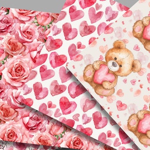 Cute Pink Valentine Digital Paper | Printable Heart Scrapbook ...
