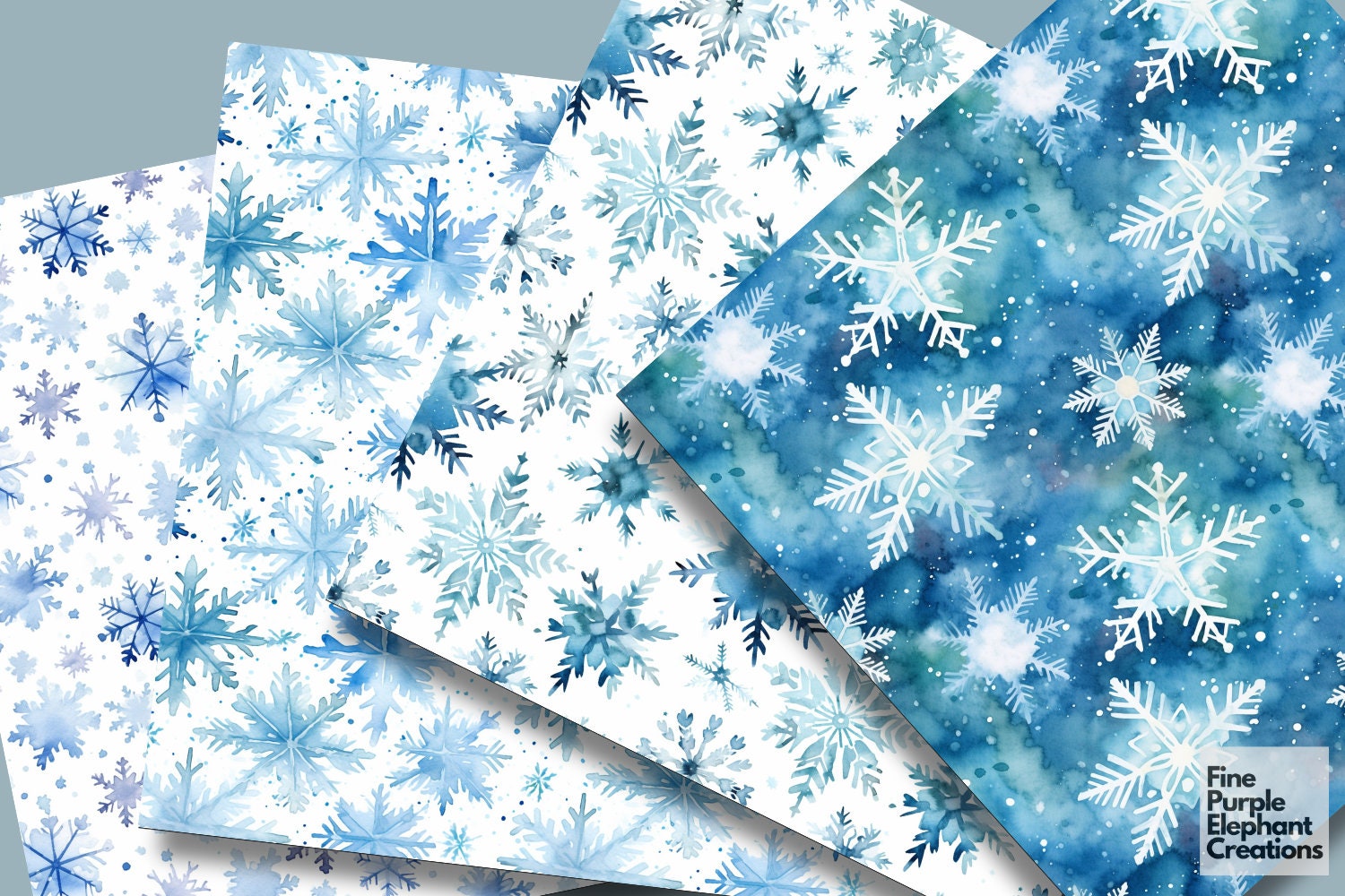 Watercolor Blue White Snowflake Digital Paper | Holiday Sublimation ...