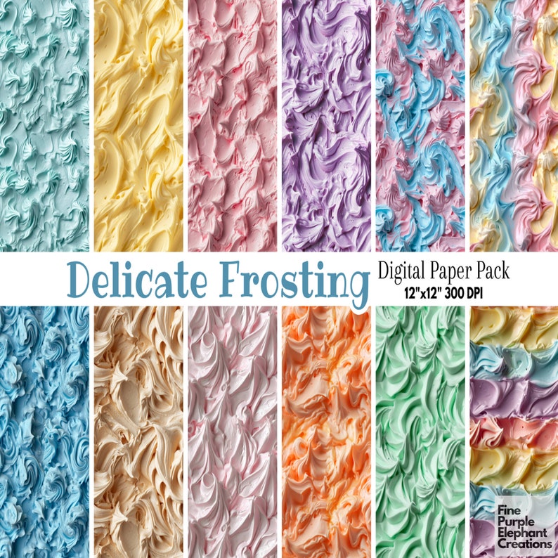 Pastel Frosting Textures Digital Paper | Printable Party Cake Scrapbook ...