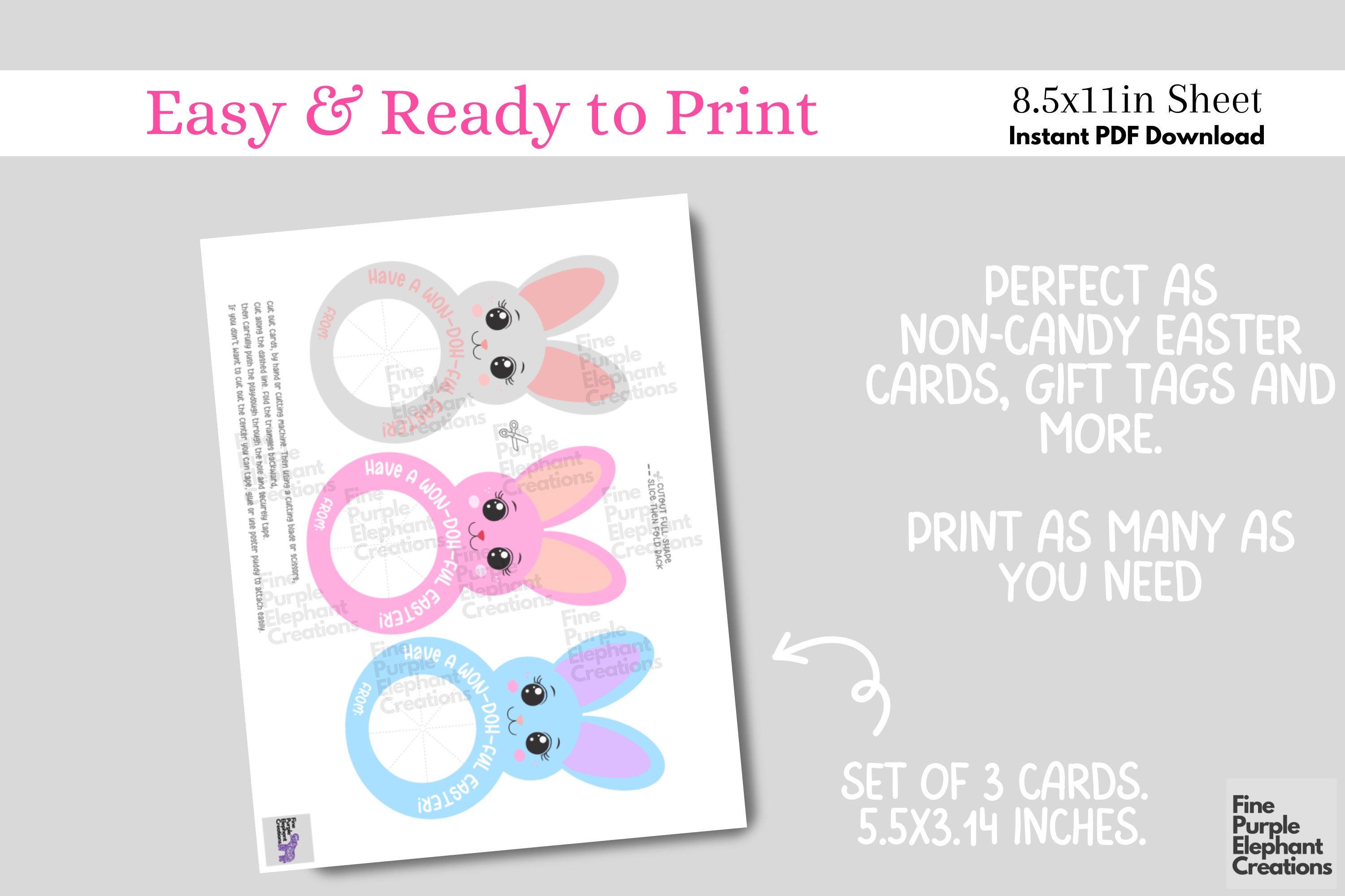 Printable Play Dough Easter Bunny Digital Paper Cards | Spring Farm Non ...