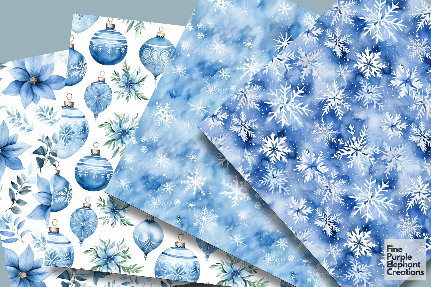 Watercolor Blue Christmas Digital Paper | Holiday Sublimation | HD ...