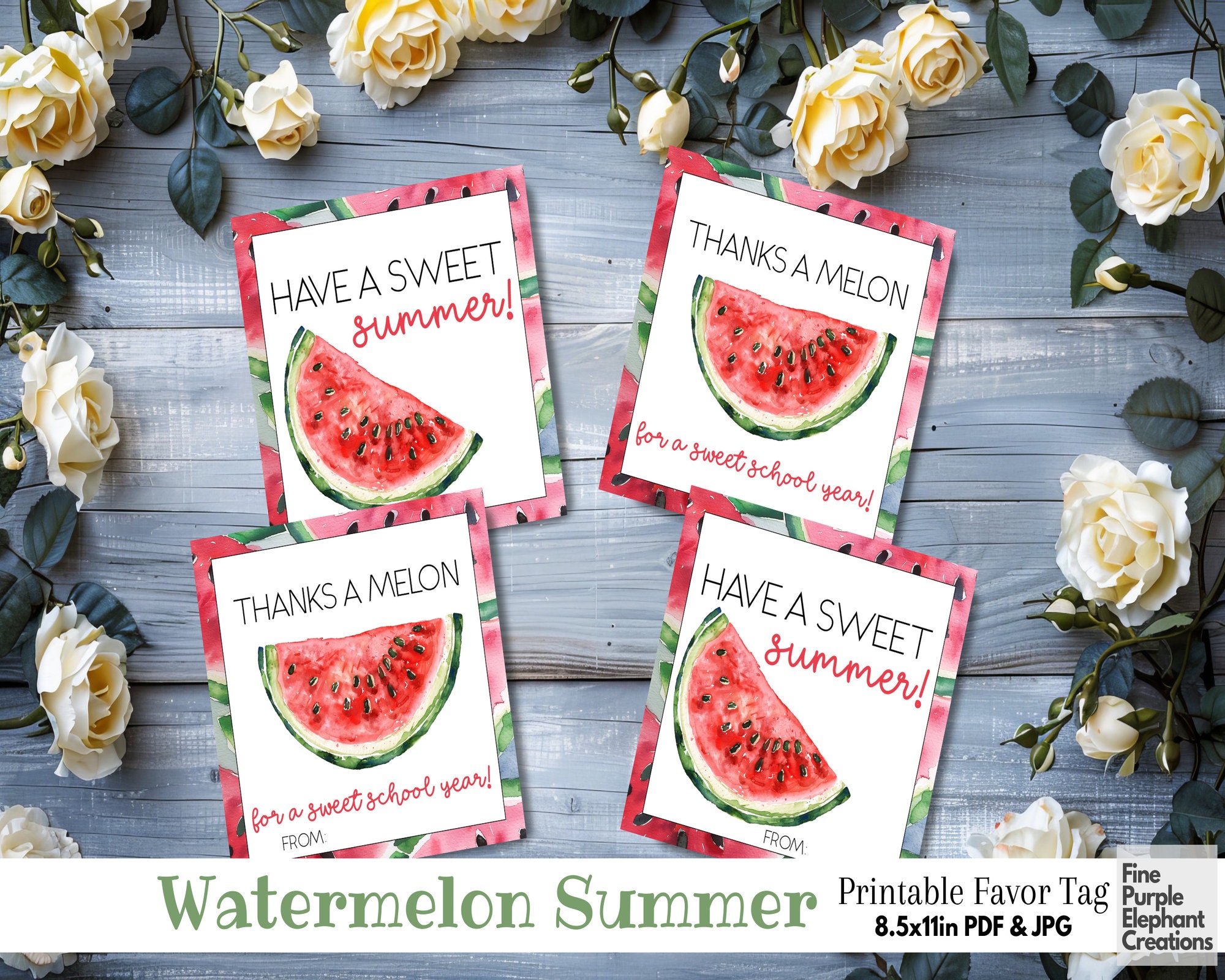 Sweet Watermelon Fruit Printable Favor Tag Label personalized End ...