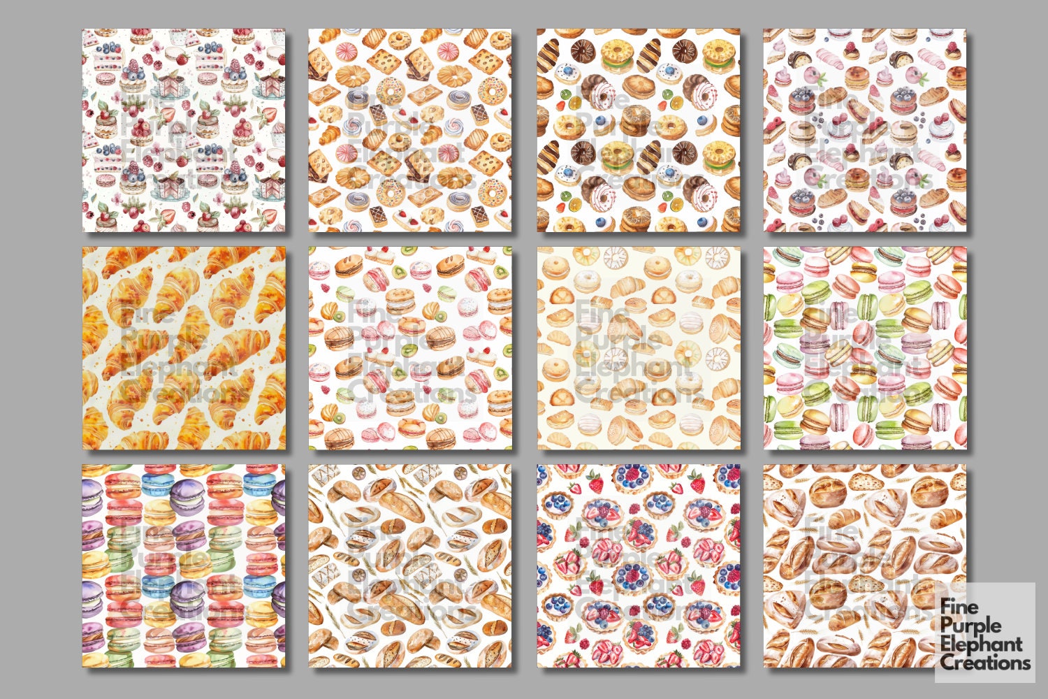 Watercolor Parisian Pastry Dessert Digital Paper - Recipe Scrapbook ...